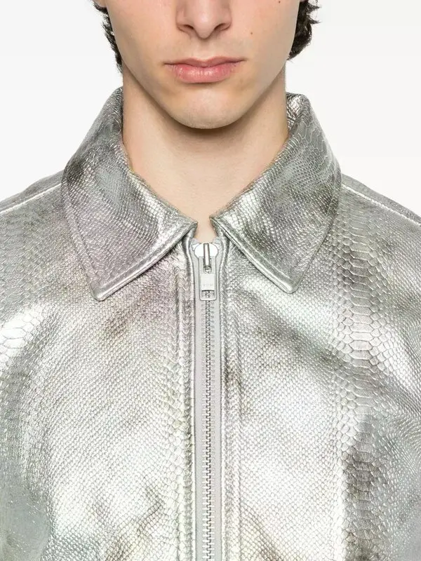 SUNFLOWER Snakeskin-effect Zip-front Jacket - Silver