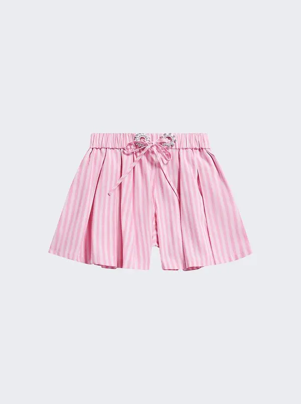 AREA Crystal Grommet Pleated Poplin Shorts - Pink