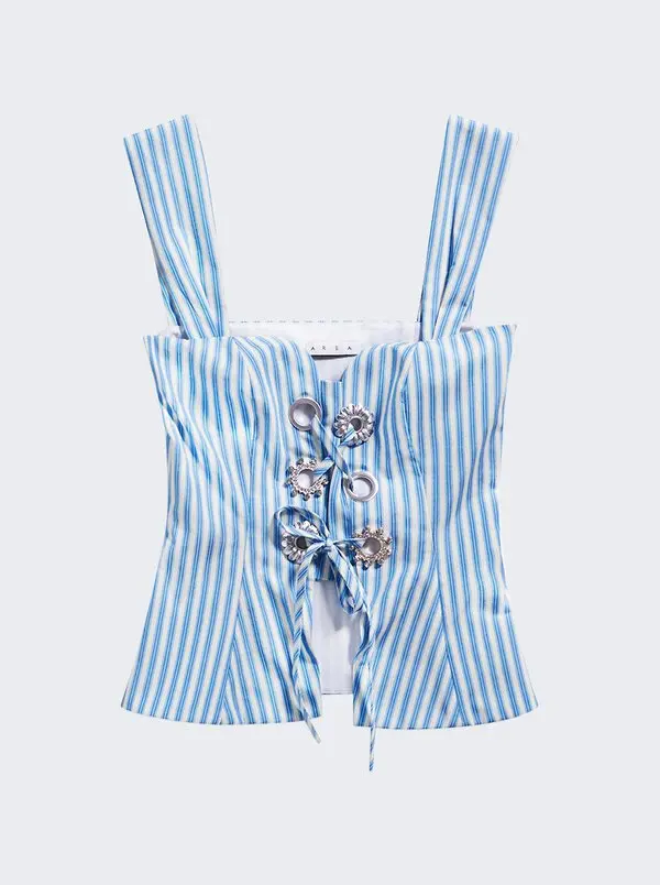 AREA Crystal Grommet Poplin Corset Top - Blue