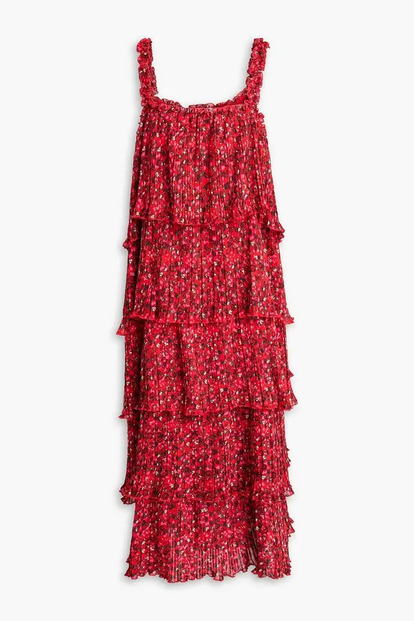 GANNI Floral-print Plissé Chiffon Midi Dress