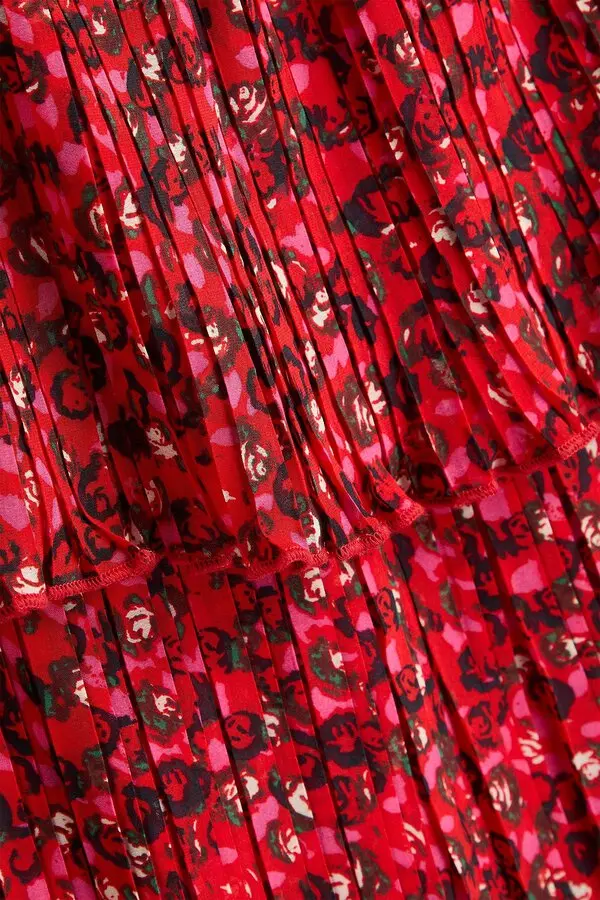 GANNI Floral-print Plissé Chiffon Midi Dress