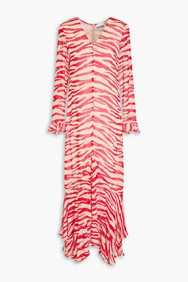 GANNI Ruffled Tiger-print Chiffon Maxi Dress