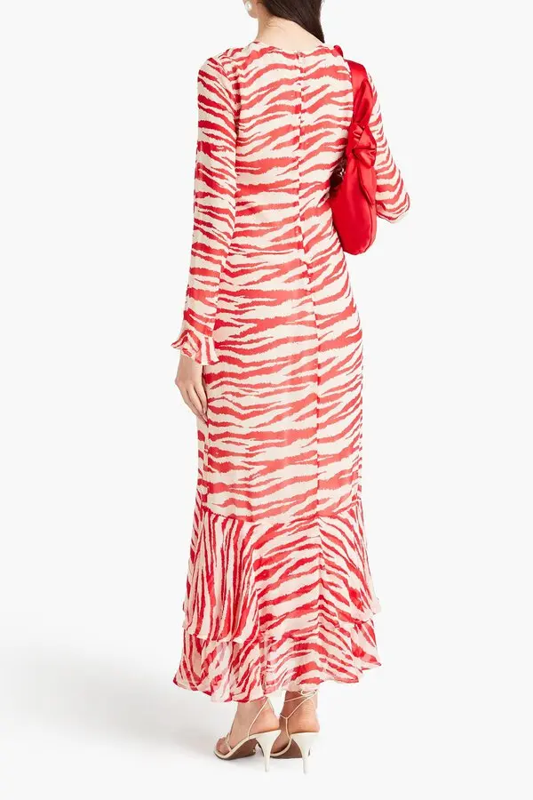 GANNI Ruffled Tiger-print Chiffon Maxi Dress