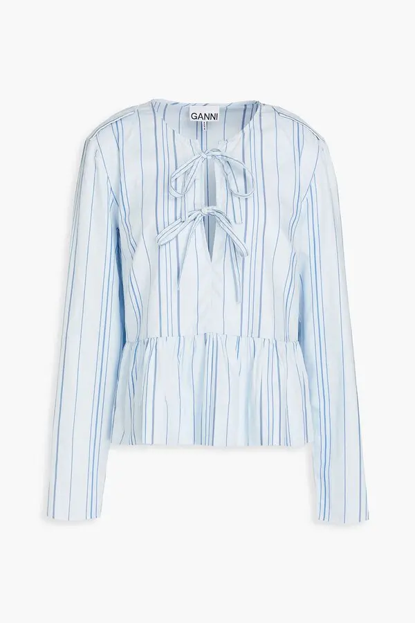 GANNI Striped Cotton-jacquard Top With Tie