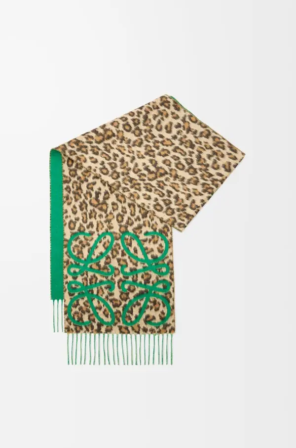 Loewe Anagram Scarf In Silk And Cashmere - Green/multicolor