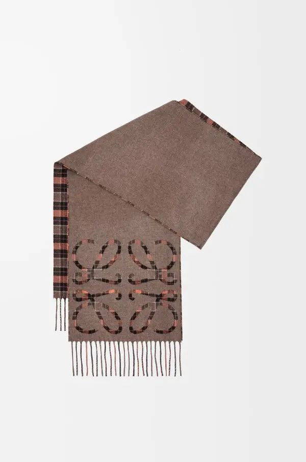 Loewe Anagram Scarf In Silk And Cashmere - Brown/multicolor