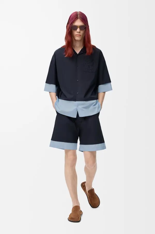 Loewe Cotton Poplin Shorts - Dark Navy/light Blue