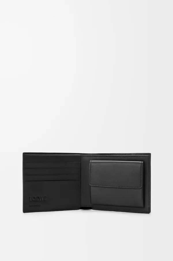 Loewe Puzzle Bifold Coin Wallet In Supple Grained Leather Skin - Black