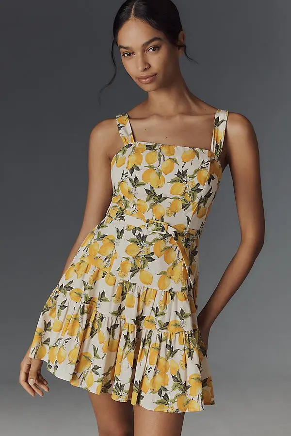EN SAISON Sleeveless Tiered Mini Dress - Yellow Pattern