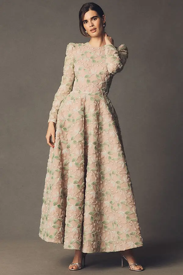 HELSI Tessa Long-sleeve Appliqué A-line Maxi Dress