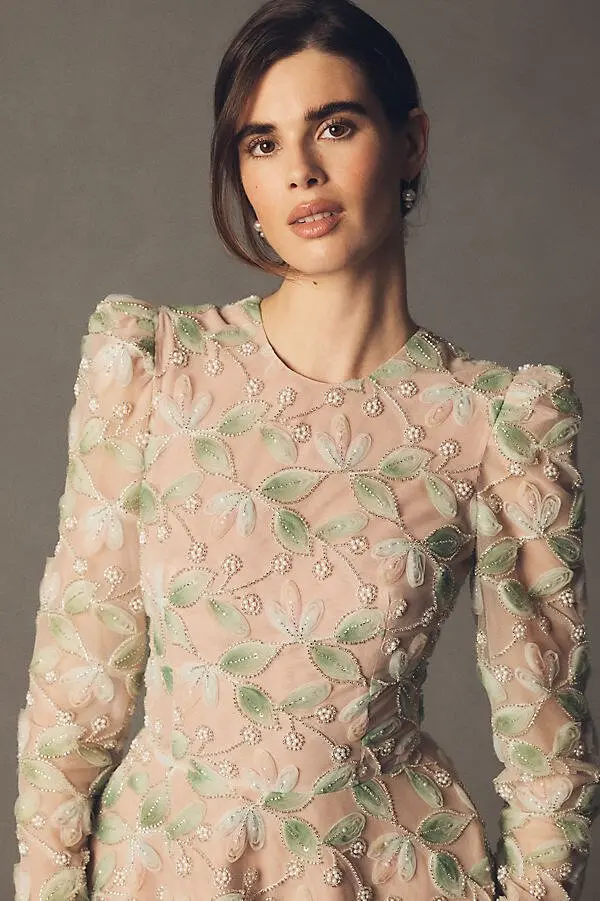 Helsi Tessa Long-sleeve Appliqu A-line Maxi Dress - Green Pattern