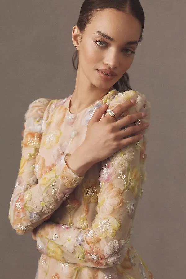 Helsi Tessa Long-Sleeve Appliqu A-Line Maxi Dress - Yellow | Editorialist