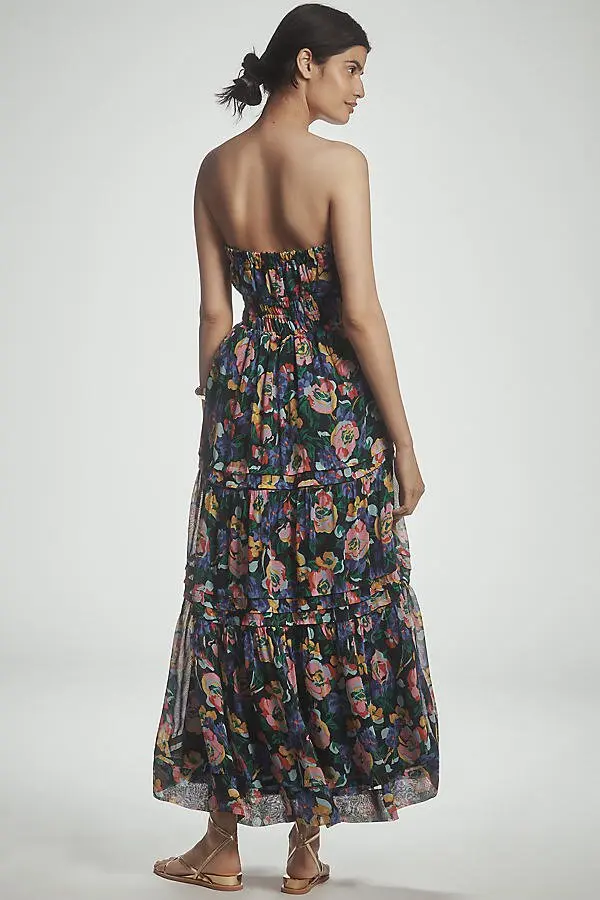 sachin and babi light blue dress Chiffon Maxi Dress with Shirred Cuffs, Beige Floral  Jolie Moi Retail