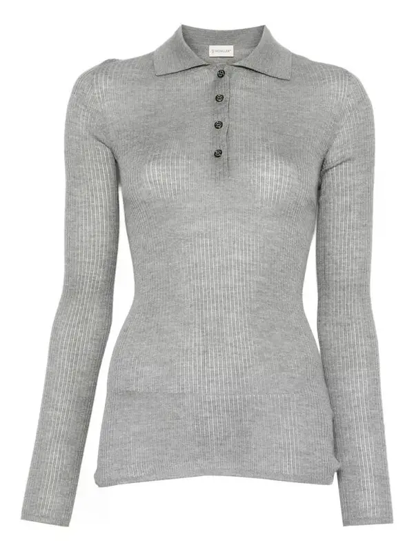 Moncler Long Sleeve Wool Polo Top
