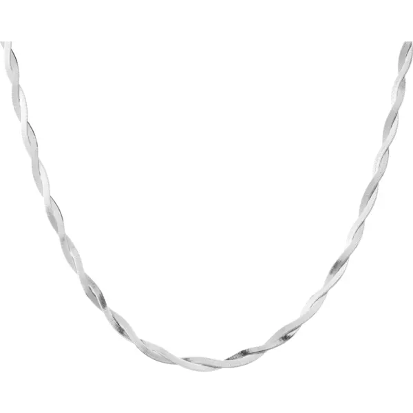 AURATE Herringbone Twist Chain Necklace - White Vermeil