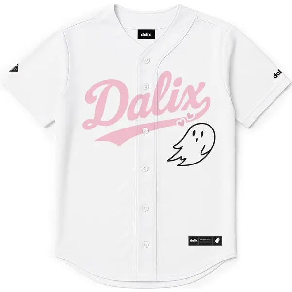 DALIX Heartly Ghost Baseball Varsity Shirt - White
