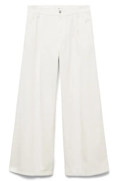 Mango Pleated Wide Leg Jeans - Off White