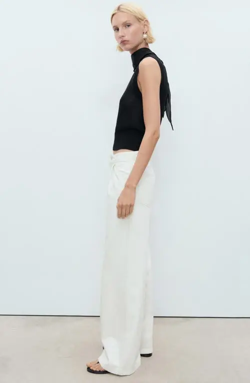 Mango Pleated Wide Leg Jeans - Off White