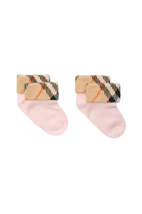 Burberry Check Trim Cotton-blend Socks - Ice Pink/sand Beige