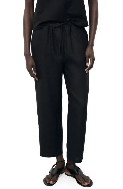 Mango Linen Drawstring Straight-leg Pants - Black