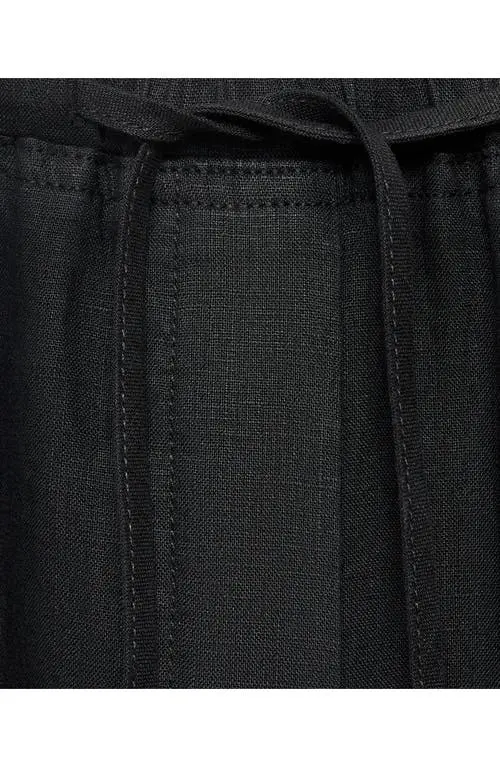 Mango Linen Drawstring Straight-leg Pants - Black