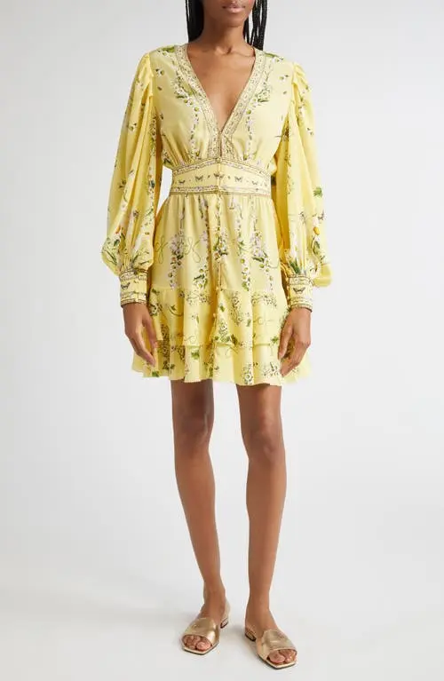 Camilla Button-front Long-sleeve Silk Minidress