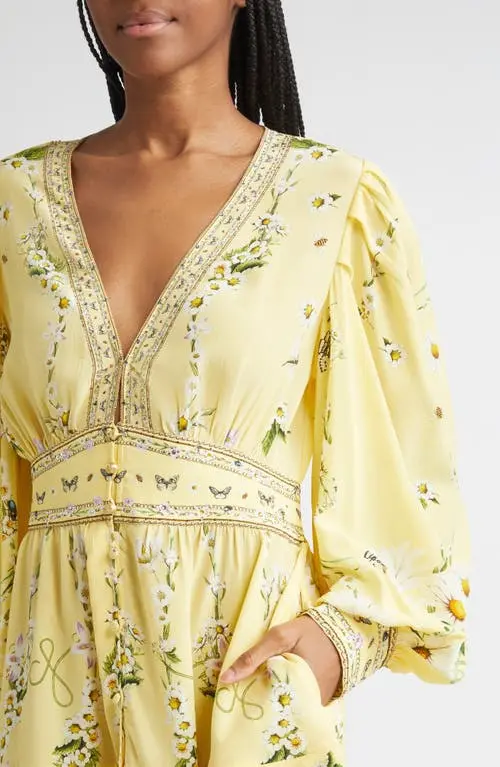 Camilla Button-front Long-sleeve Silk Minidress