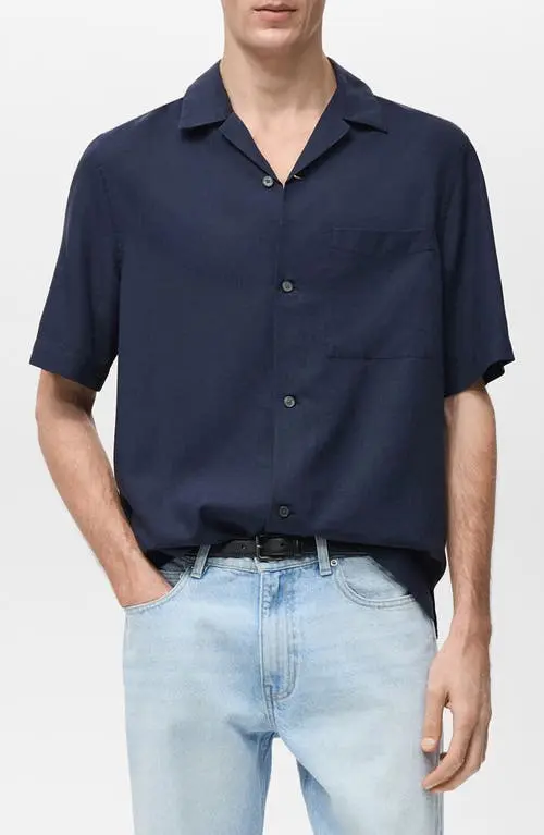 Mango Regular Fit Lyocell Camp Shirt - Dark Navy