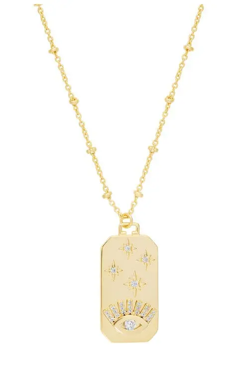 ATHRA LUXE Pavé Cubic Zirconia Evil Eye Pendant Necklace - Gold