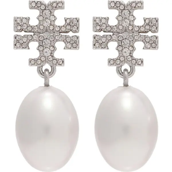 Tory Burch Moondance Pearl And Pavé Drop Earrings - Tory Silver /pearl