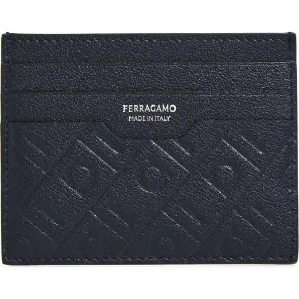 FERRAGAMO Gancio Embossed Leather Card Case - Bluemarine