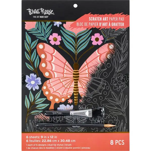 BREA REESE Scratch Art Paper Pad Butterfly Garden - Multicolored