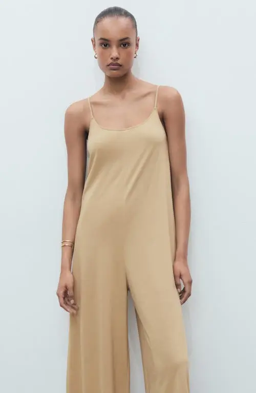 Mango Sleeveless Wide Leg Jumpsuit - Medium Brown