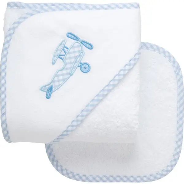 3 MARTHAS Applique Hooded Towel & Washcloth Set - Airplane