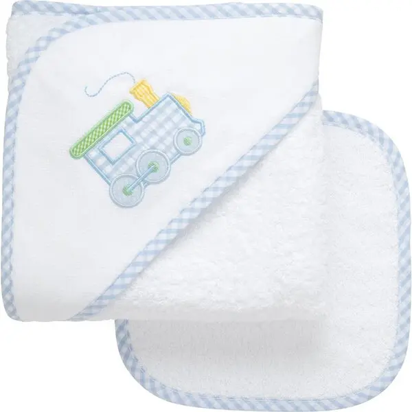 3 MARTHAS Applique Hooded Towel & Washcloth Set - Train