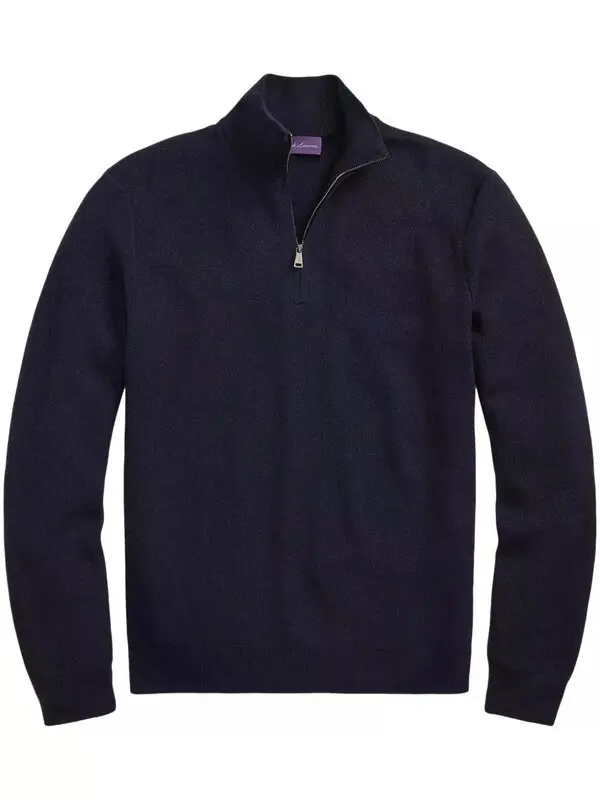 Ralph Lauren Purple Label Piqué-weave Wool Sweater - Blue