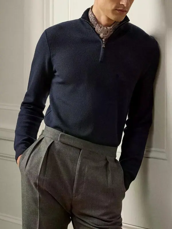 Ralph Lauren Purple Label Piqué-weave Wool Sweater - Blue