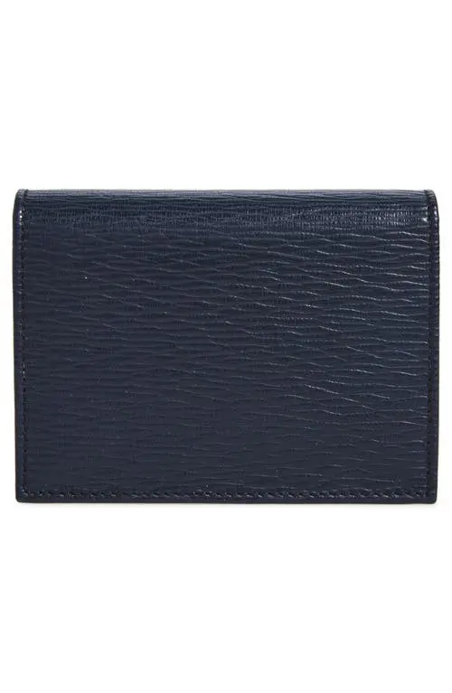 FERRAGAMO Revival Hammered Leather Bifold Card Holder - Deep Ocean