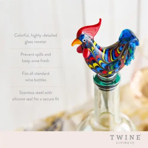 TWINE Rooster Glass Bottle Stopper