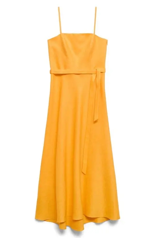 Mango Linen Sundress With Bow - Orange