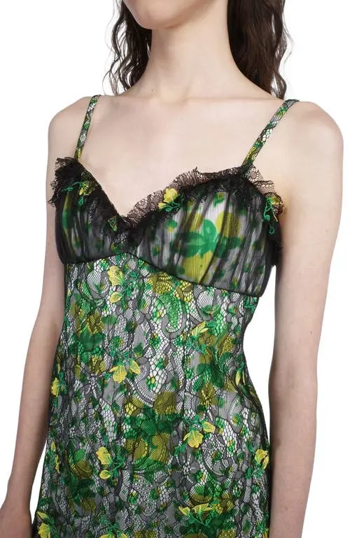 Anna Sui Rosebuds And Lace Combo Slip Dress