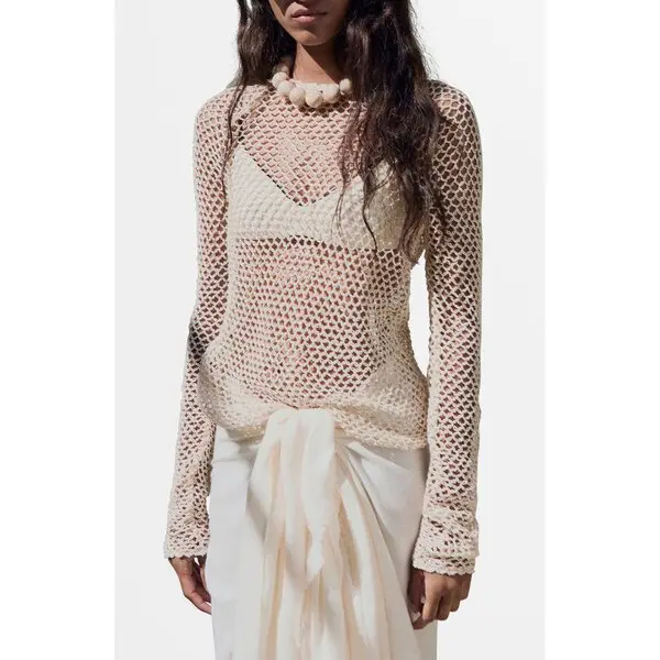 Mango Stretch Cotton Crochet Sweater