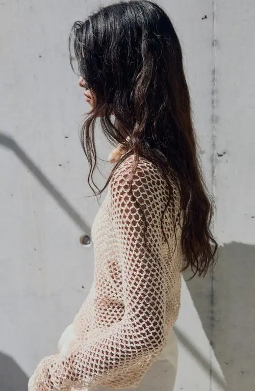 Mango Stretch Cotton Crochet Sweater