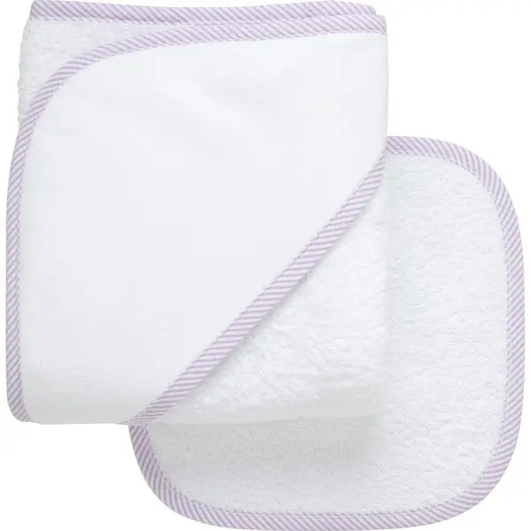 3 MARTHAS Seersucker Stripe Trim Hooded Towel & Washcloth Set - Lilac