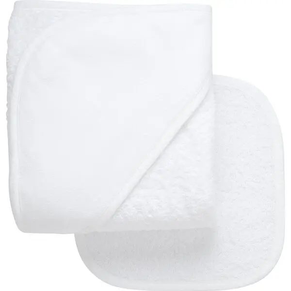3 MARTHAS Seersucker Stripe Trim Hooded Towel & Washcloth Set - White