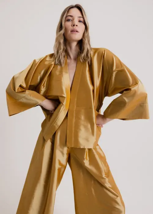 ALAS Wide Pleated Taffeta Pants - Gold