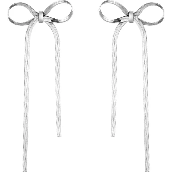 AURATE Herringbone Bow Dangle Earrings - White Vermeil