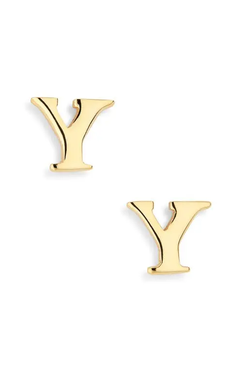 MARLYN SCHIFF Block Letter Initial Stud Earrings - Gold Plated Y