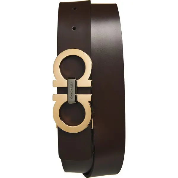 FERRAGAMO Double Gancio Leather Belt - T.moro Nero