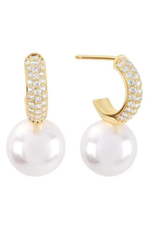 ATHRA LUXE Faux Pearl And Pavé Cubic Zirconia Huggie Hoop Earrings - Gold/white